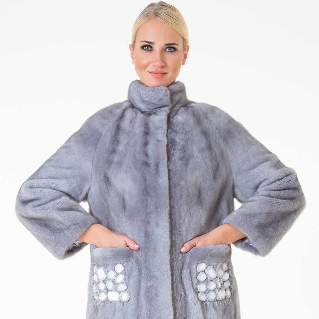 Пальто из меха норки цвета сапфир - Dubai Furs Shop